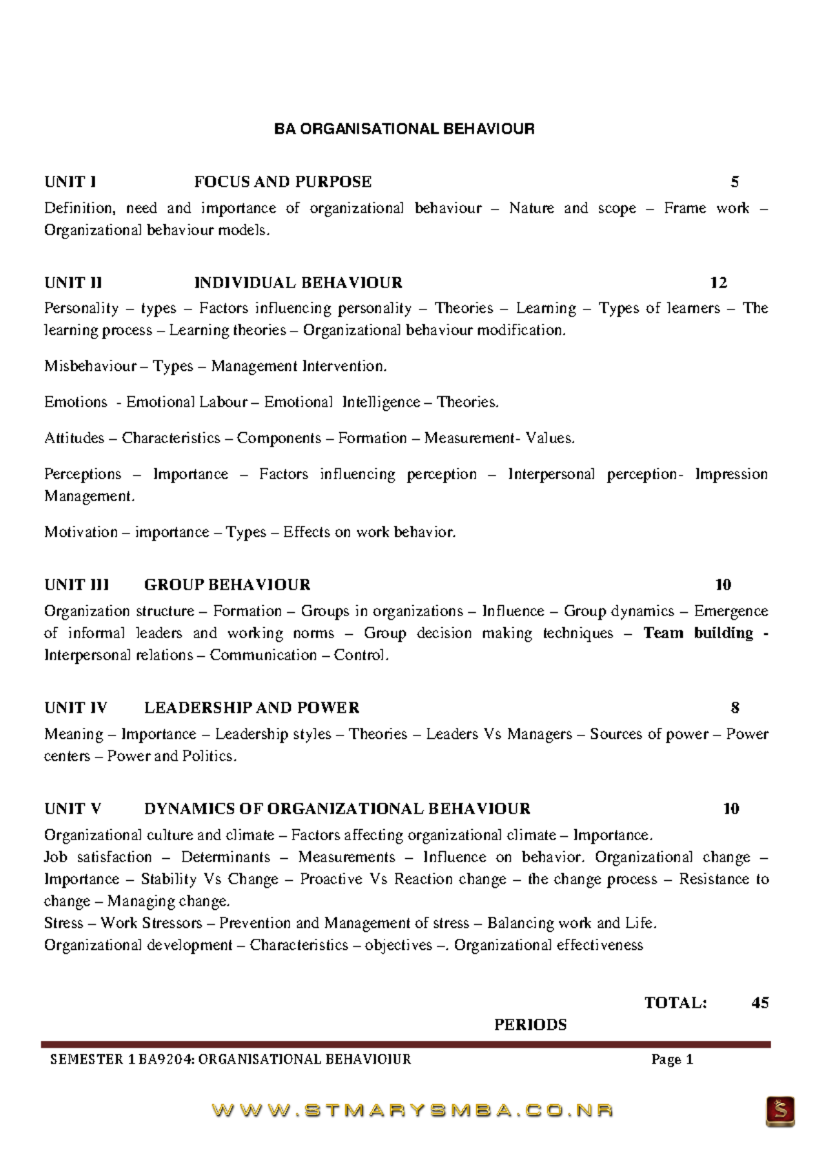 BA Organizational Behavior Units 1-5 Comprehensive Review with Answers ...
