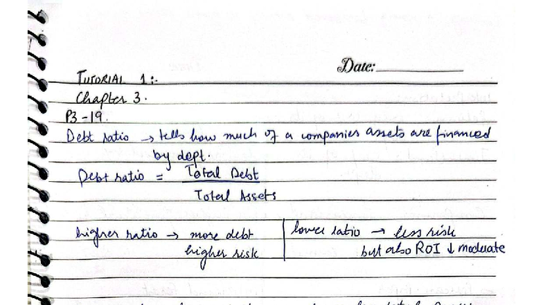 Tutorial # 1 - Lecture Notes on Debt Ratios and Financial Analysis ...