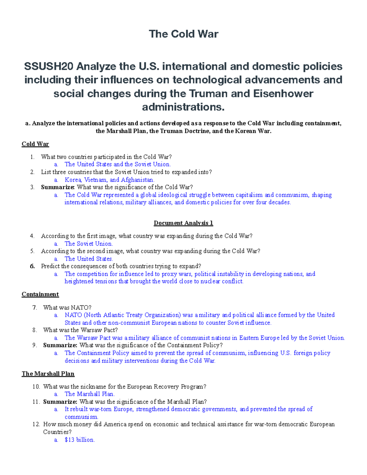 SSUSH20 Final Exam: Analyzing Cold War Policies & Their Impact - Studocu