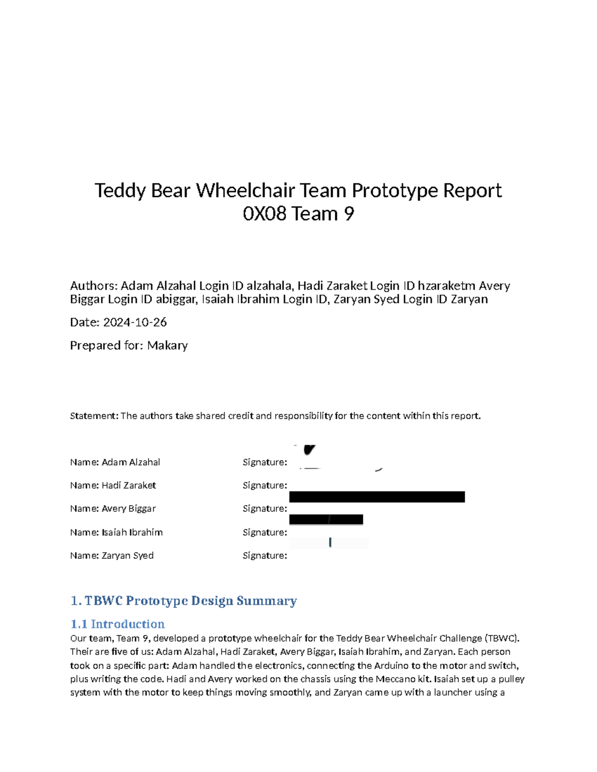ENGG1100 F2024 Prototype Report Template 2 - Team-7884276 - Teddy Bear ...