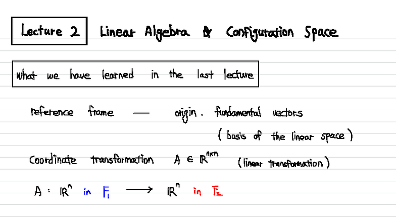 Lec 2: Linear Algebra & Configuration Space Insights - Studocu