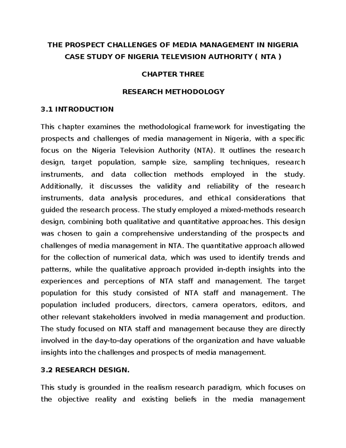 NTA 301: Media Management Challenges & Prospects - Research Methodology ...