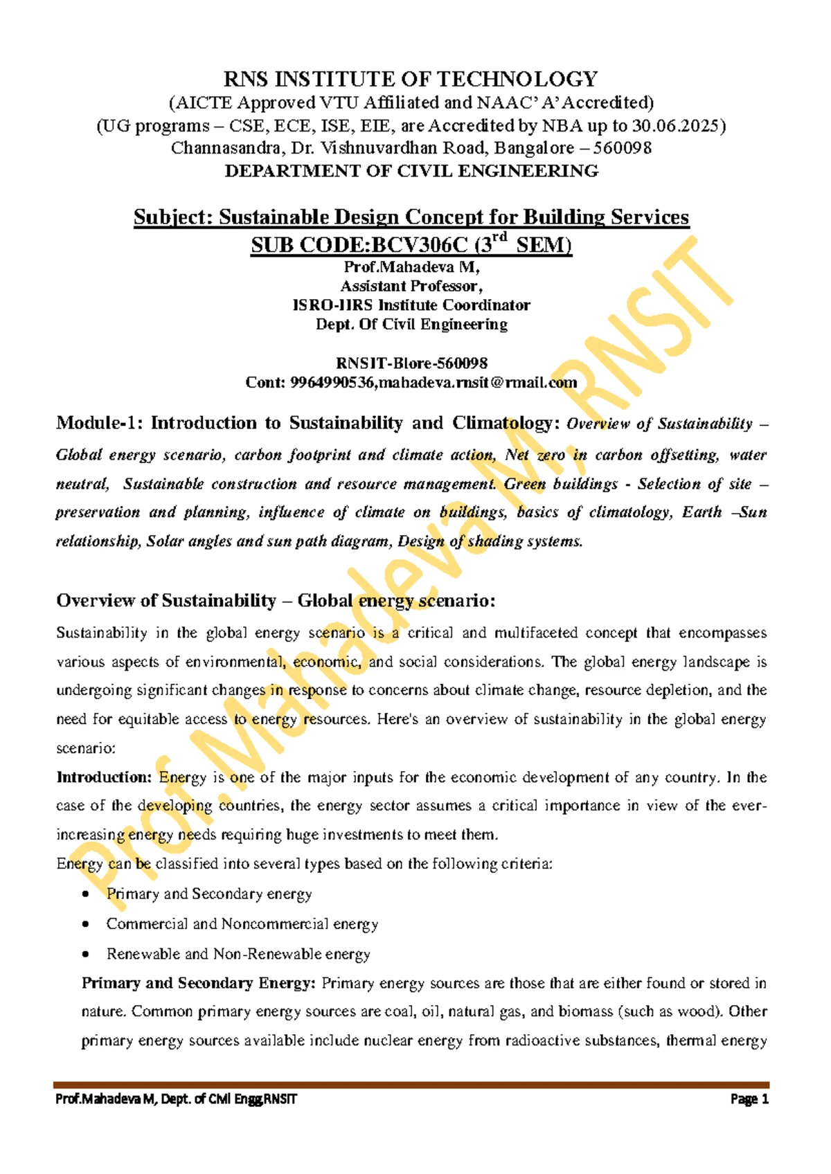 Sustainable Design Concept for Building - RNS INSTITUTE OF TECHNOLOGY ...