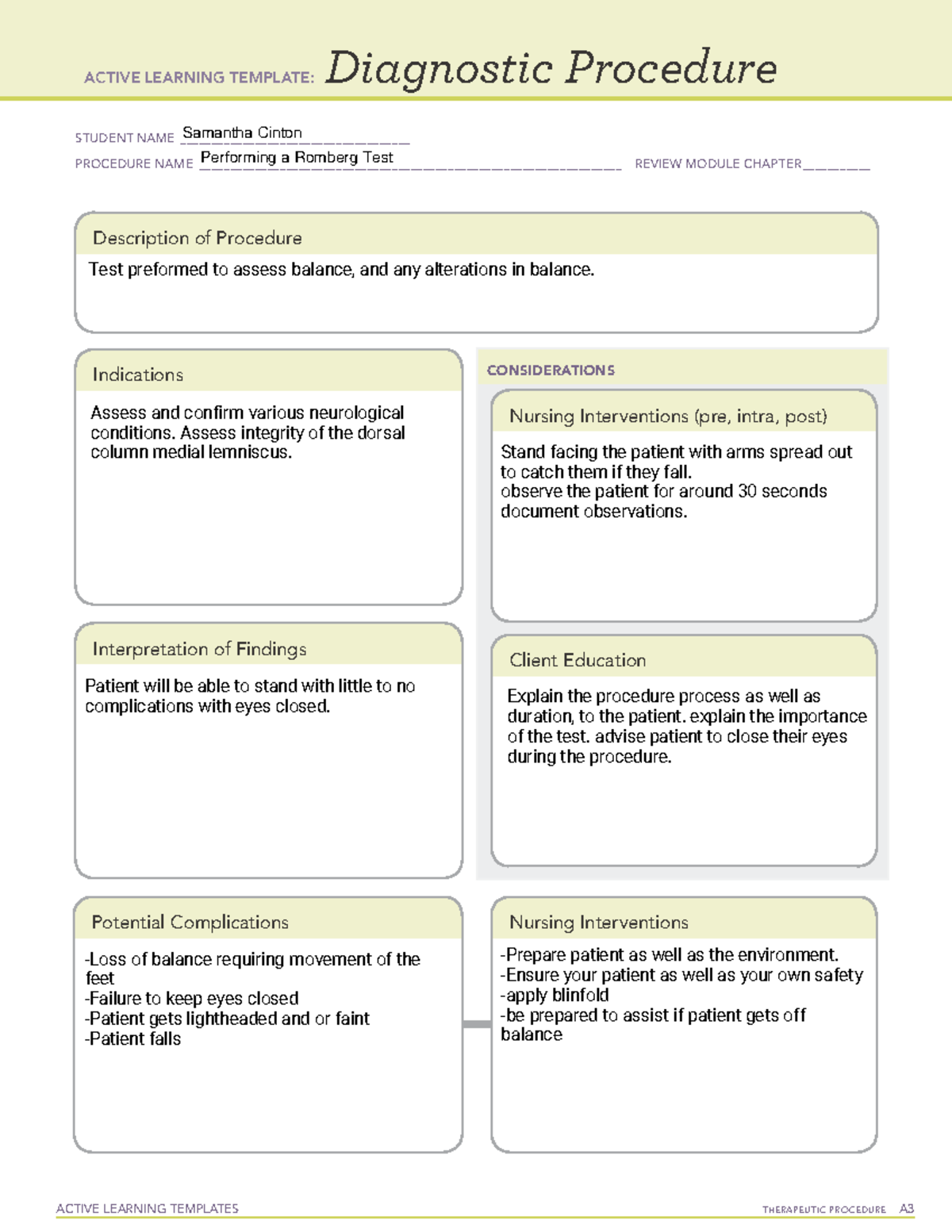 ACTIVE LEARNING TEMPLATE: Performing a Romberg Test A3 - Studocu