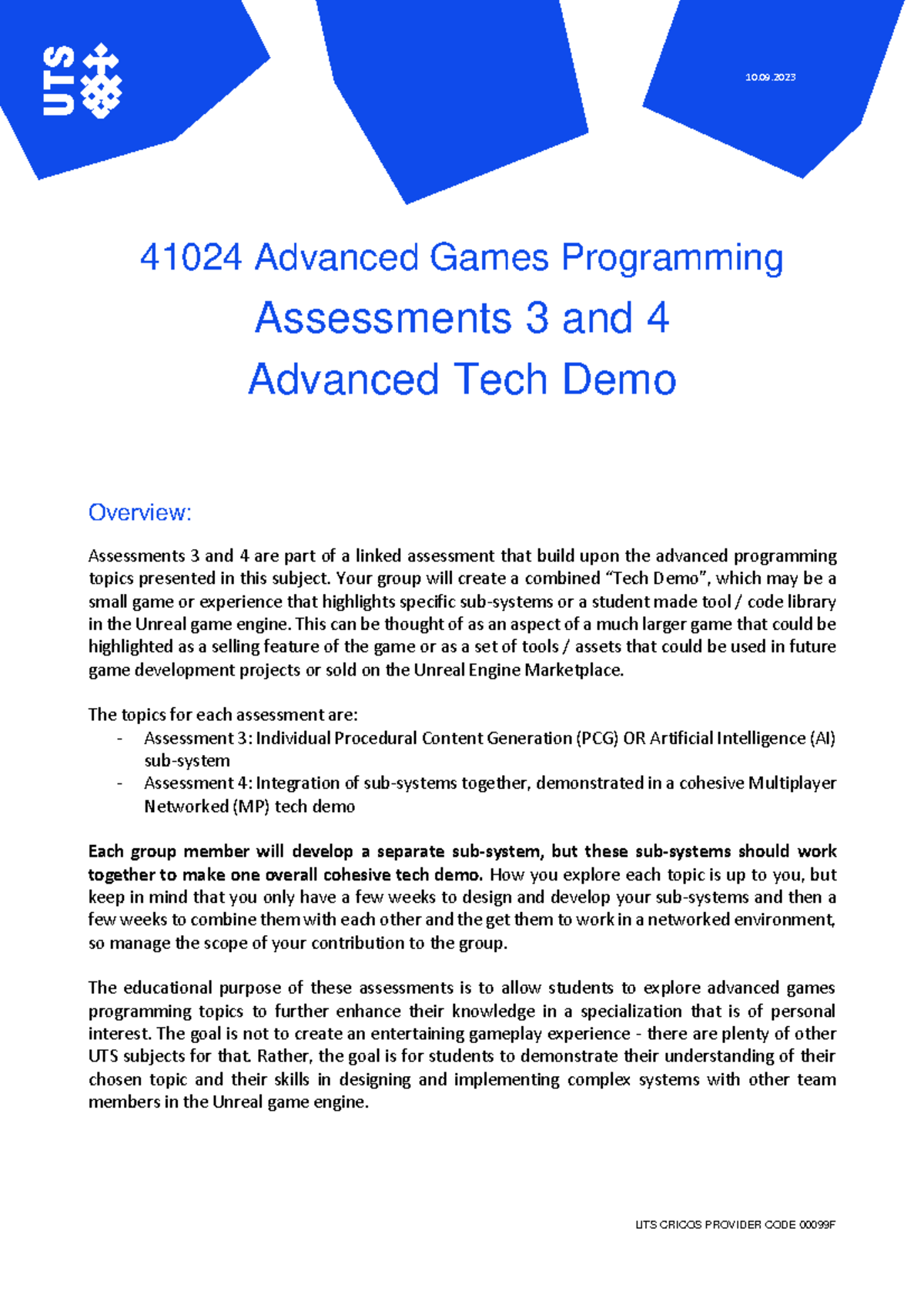 41024 Advanced Games Programming: Tech Demo Assessments 3 & 4 Guide ...
