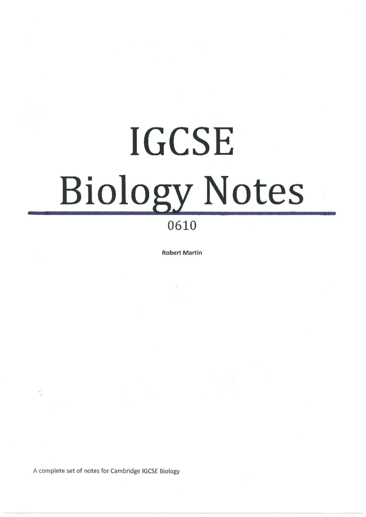 IGCSE Biology Notes 0610: Comprehensive Study Guide for Exam Prep - Studocu