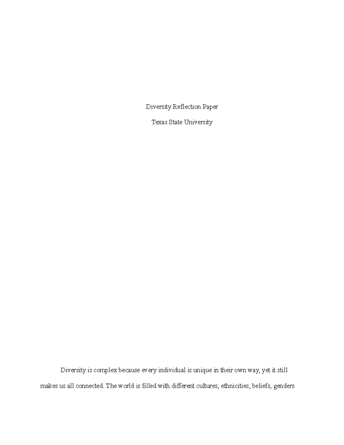 Diversity Reflection Paper: Understanding Cultural Complexity at TSU ...