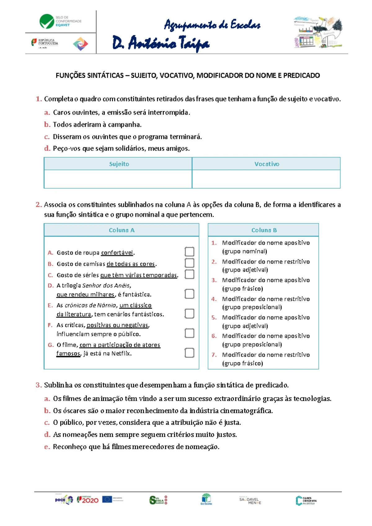 Frase complexa - Ficha de orações coordenadas e subordinadas - Frase ...