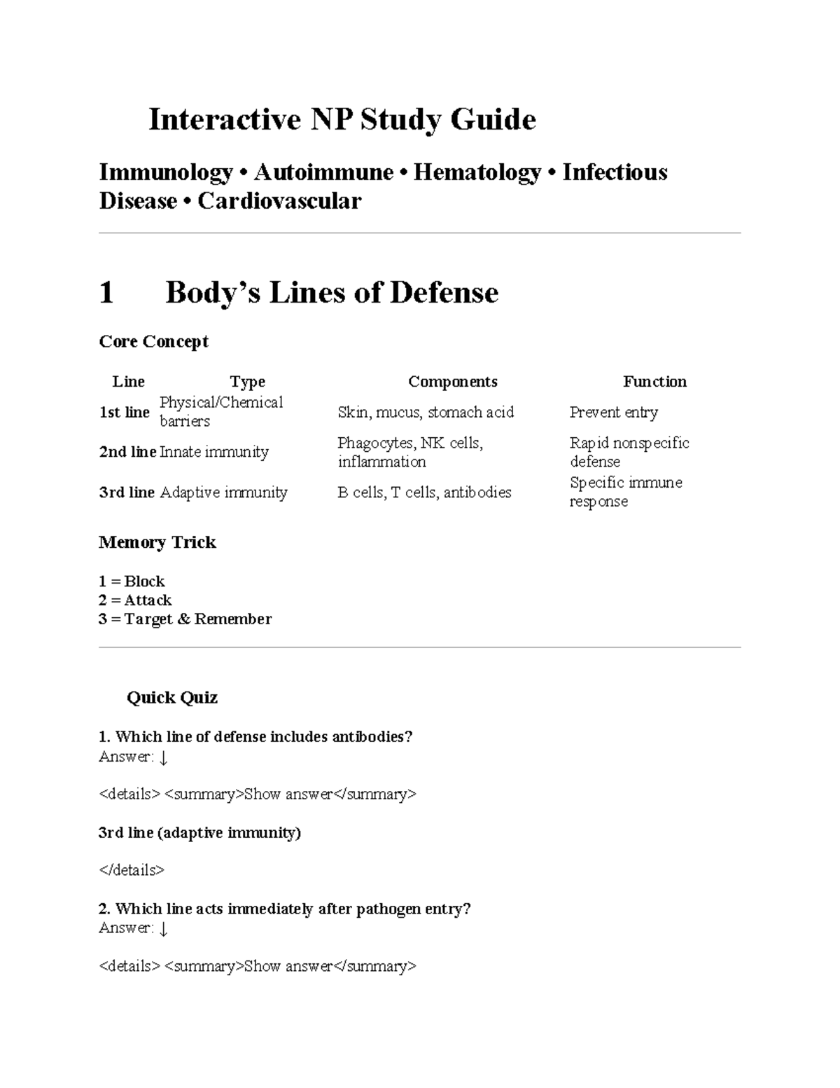 Interactive NP Study Guide: Immunology & Autoimmune Disorders - Studocu