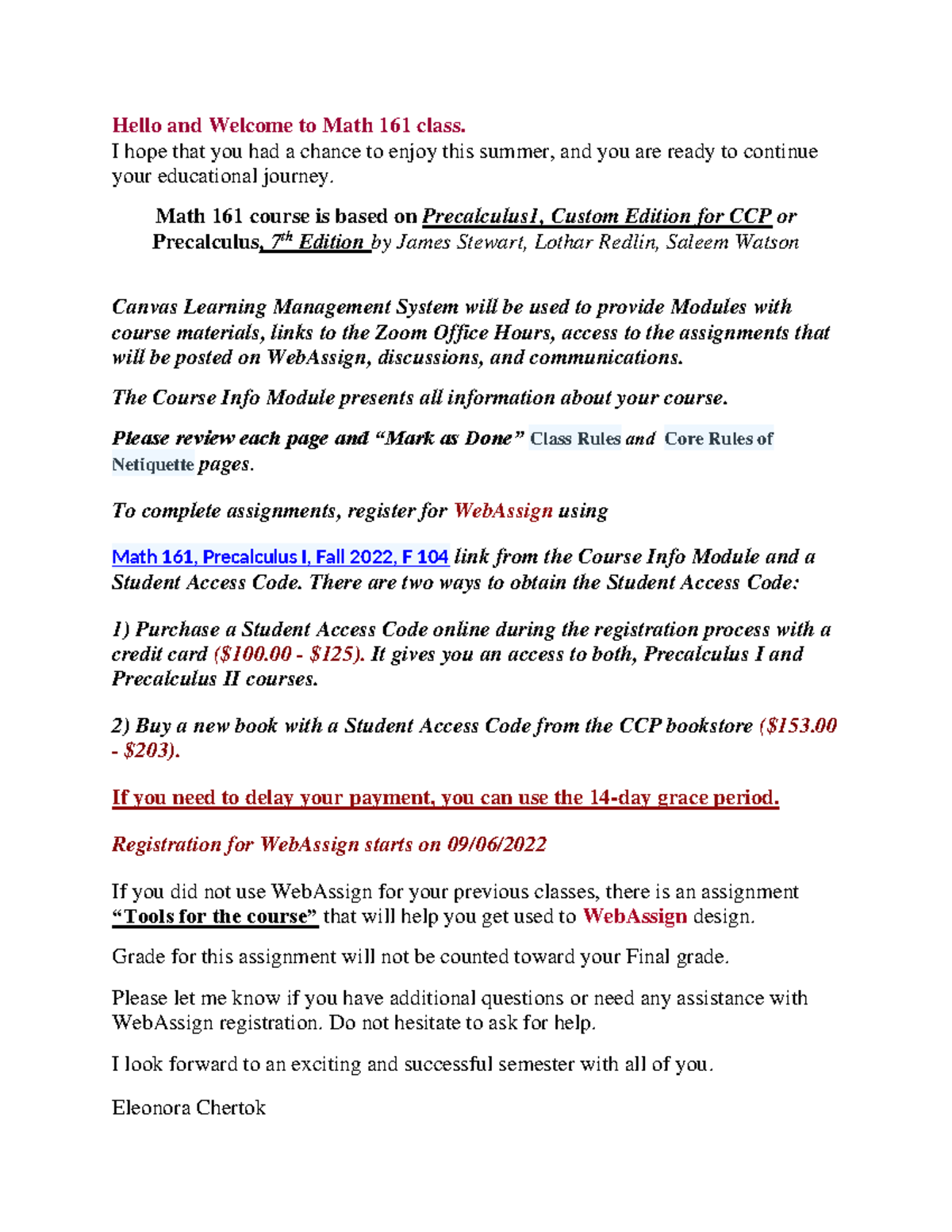 Math 161 Introductory Information for Fall 2022 Students - Studocu