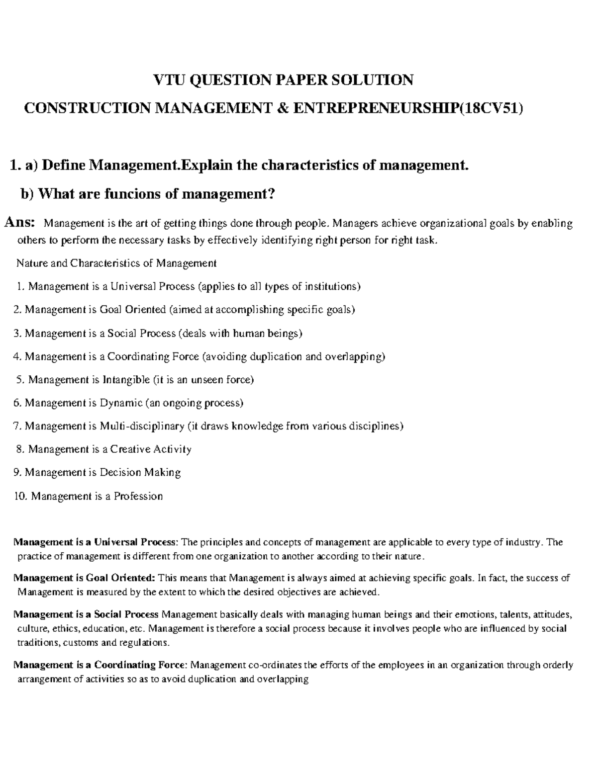 VTU exam Question Paper with Solution of 18CV51 Construction Management ...