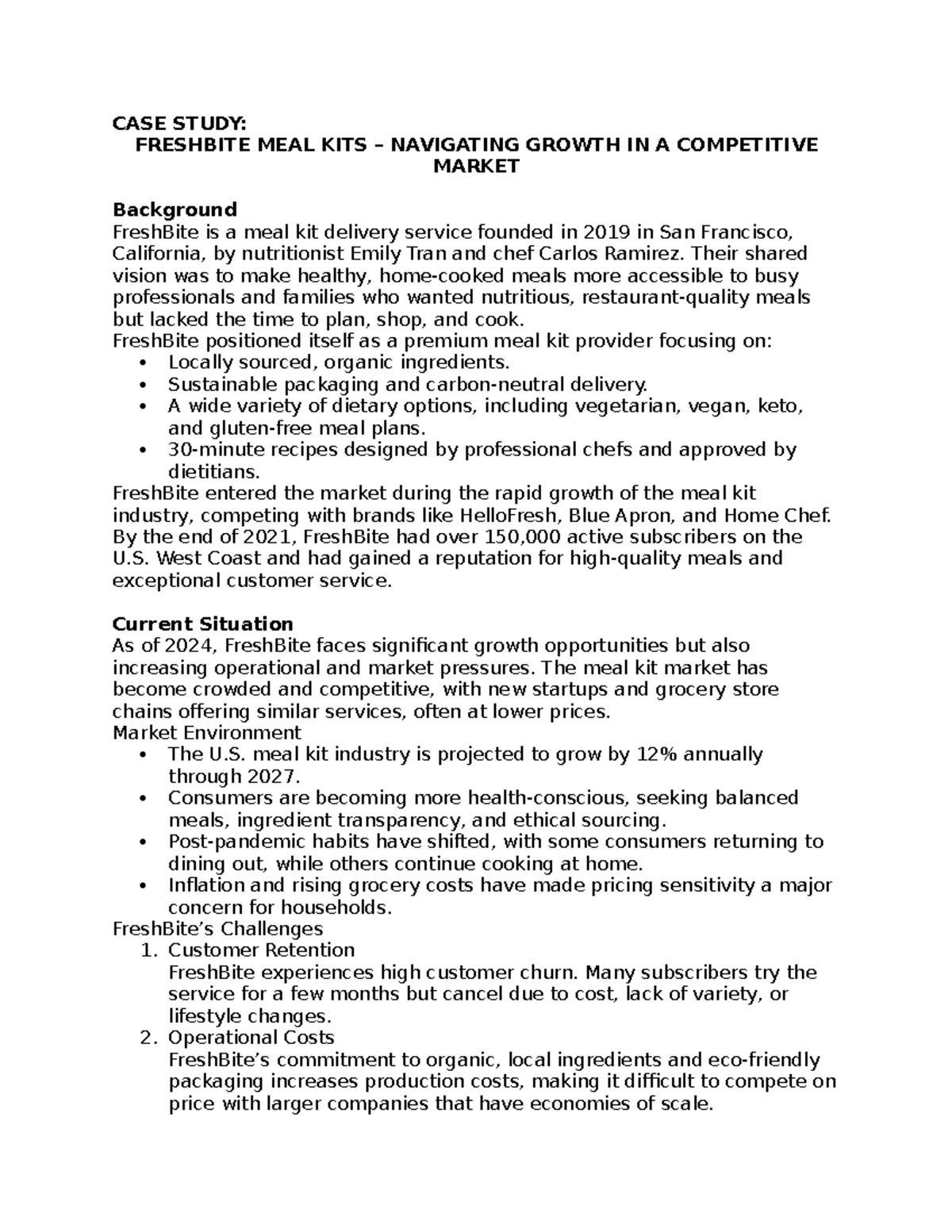 SWOT Analysis of FreshBite Meal Kits - Principles of Marketing Case ...