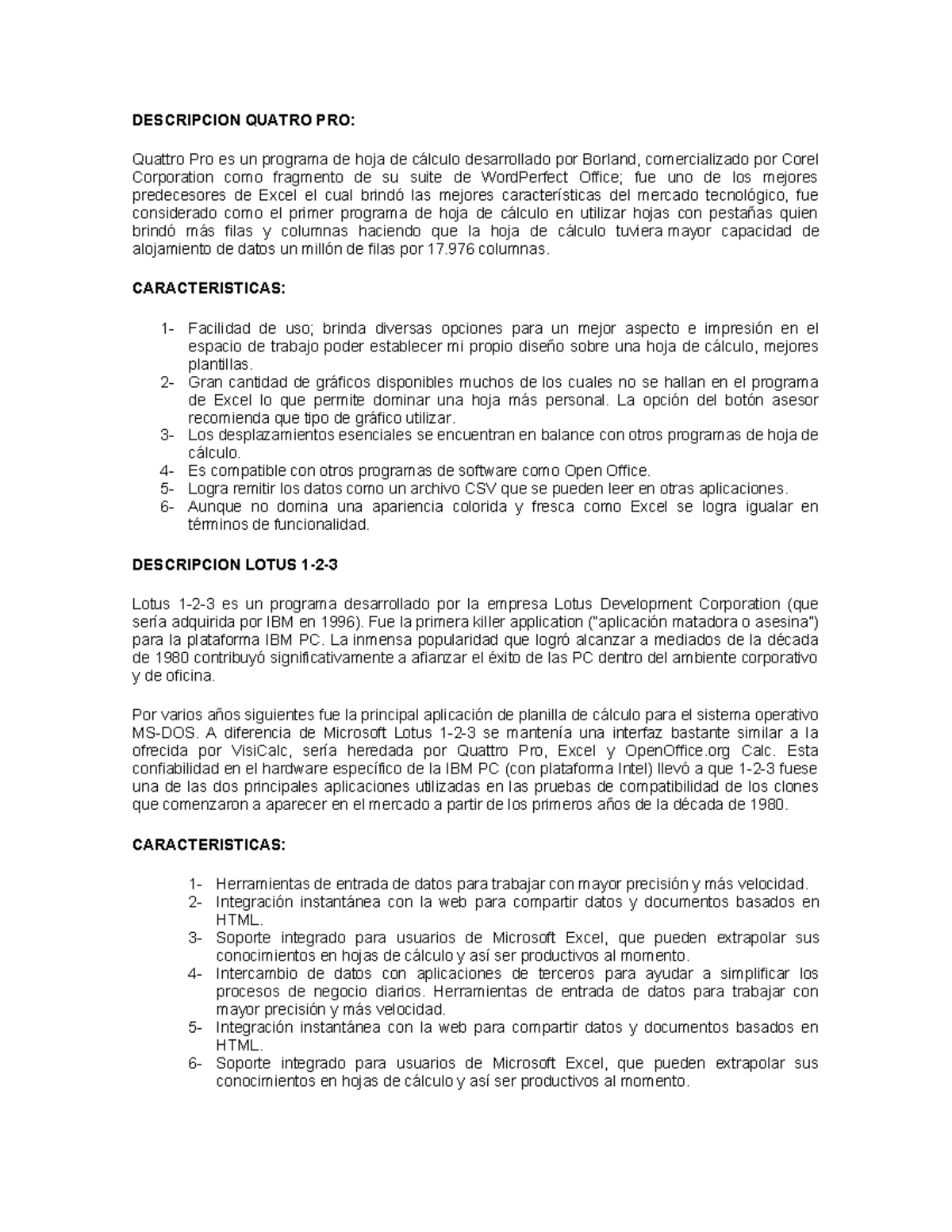 Quattro Pro y Lotus 1-2-3: Comparativa y Funcionalidades (Trabajo Sem 3 ...
