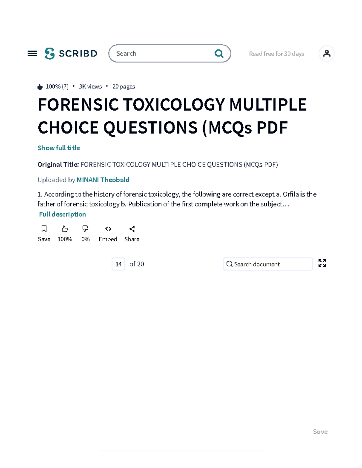 Forensic Toxicology MCQs - Substance Abuse & Drug Testing 055420 - Studocu
