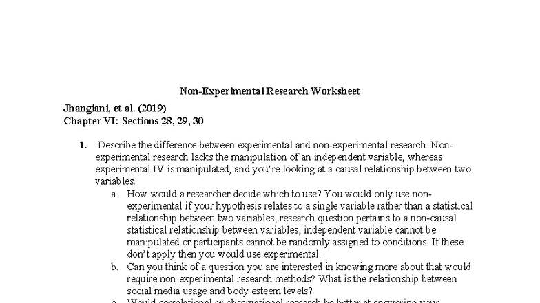 Research Worksheet: Non-Experimental vs. Experimental Methods (PG 2.1 ...