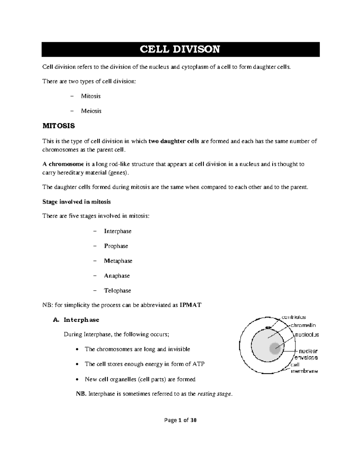 S.3 & S.4 Biology Notes - Cell Division, Genetics & Variation Study ...
