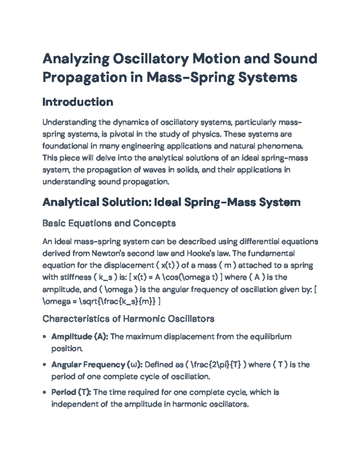 Analyzing Oscillatory Motion and Sound Propagation in Mass-Spring Systems - Analyzing ...