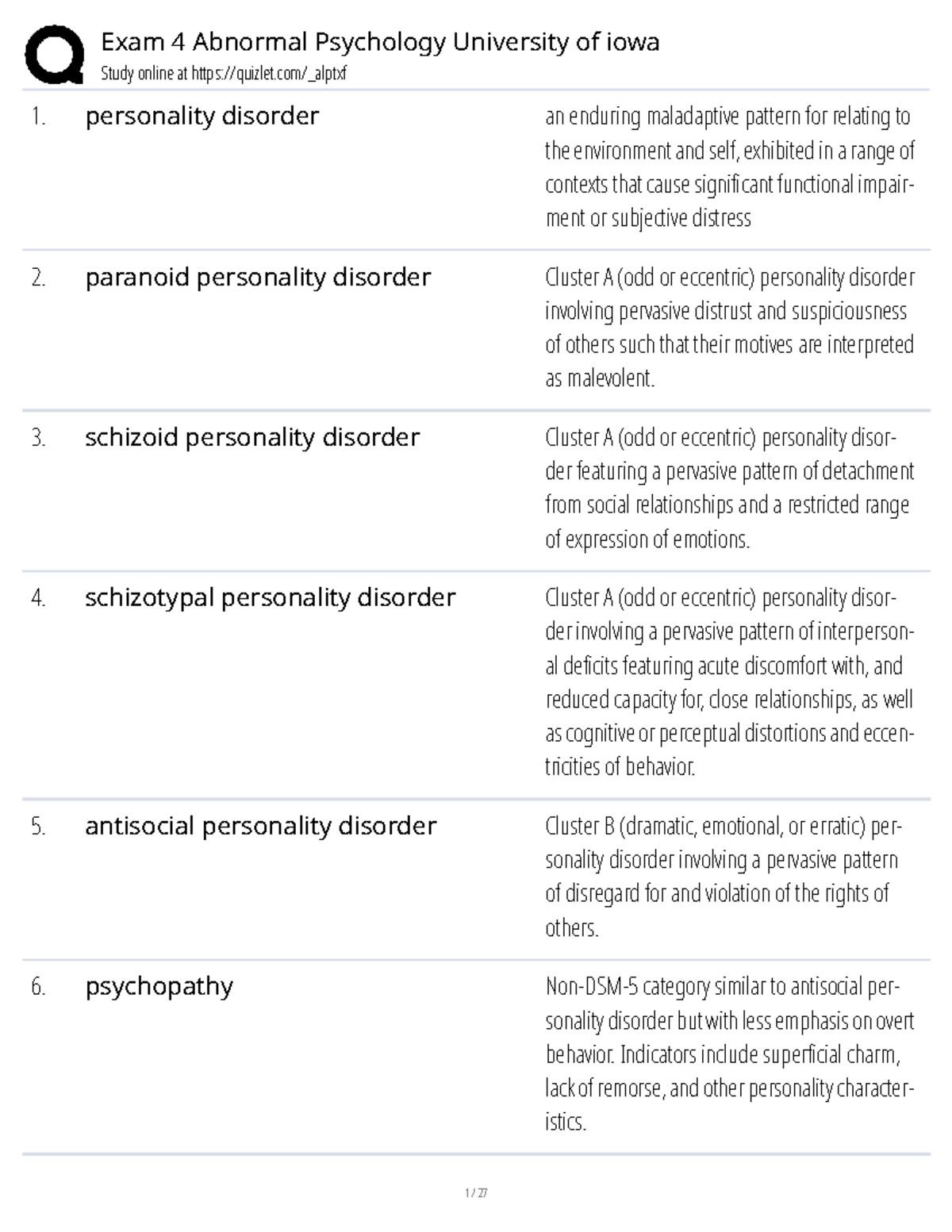 Exam 4 Study Guide: Abnormal Psychology (University of Iowa) - Studocu