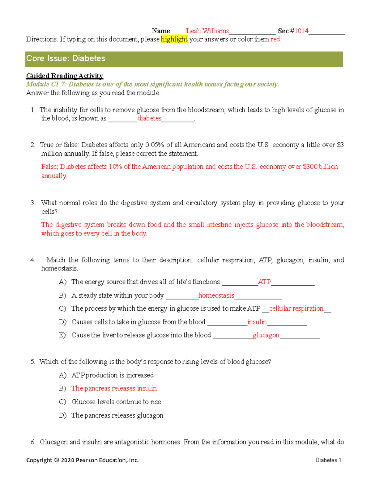 Diabetes ARG - Guided Reading Activity and Key Concepts Summary - Studocu