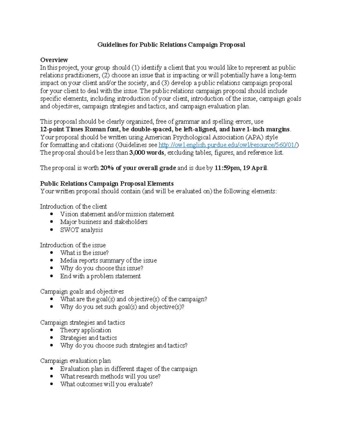 Public Relations Campaign Proposal Guidelines (PR 101) - Studocu