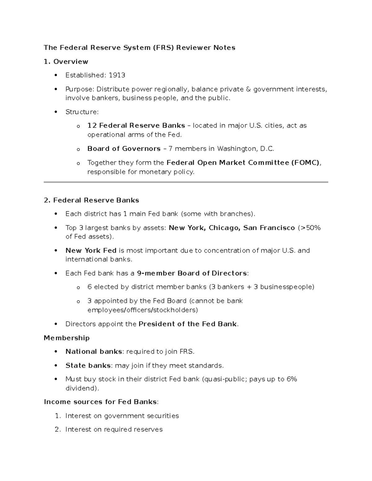 FRS 101: Overview of the Federal Reserve System - Chapter 5 Notes - Studocu