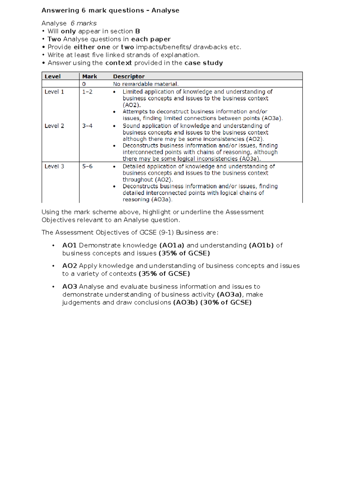 GCSE Business (9-1) - Tips for 6 Mark Analyse Questions - Studocu