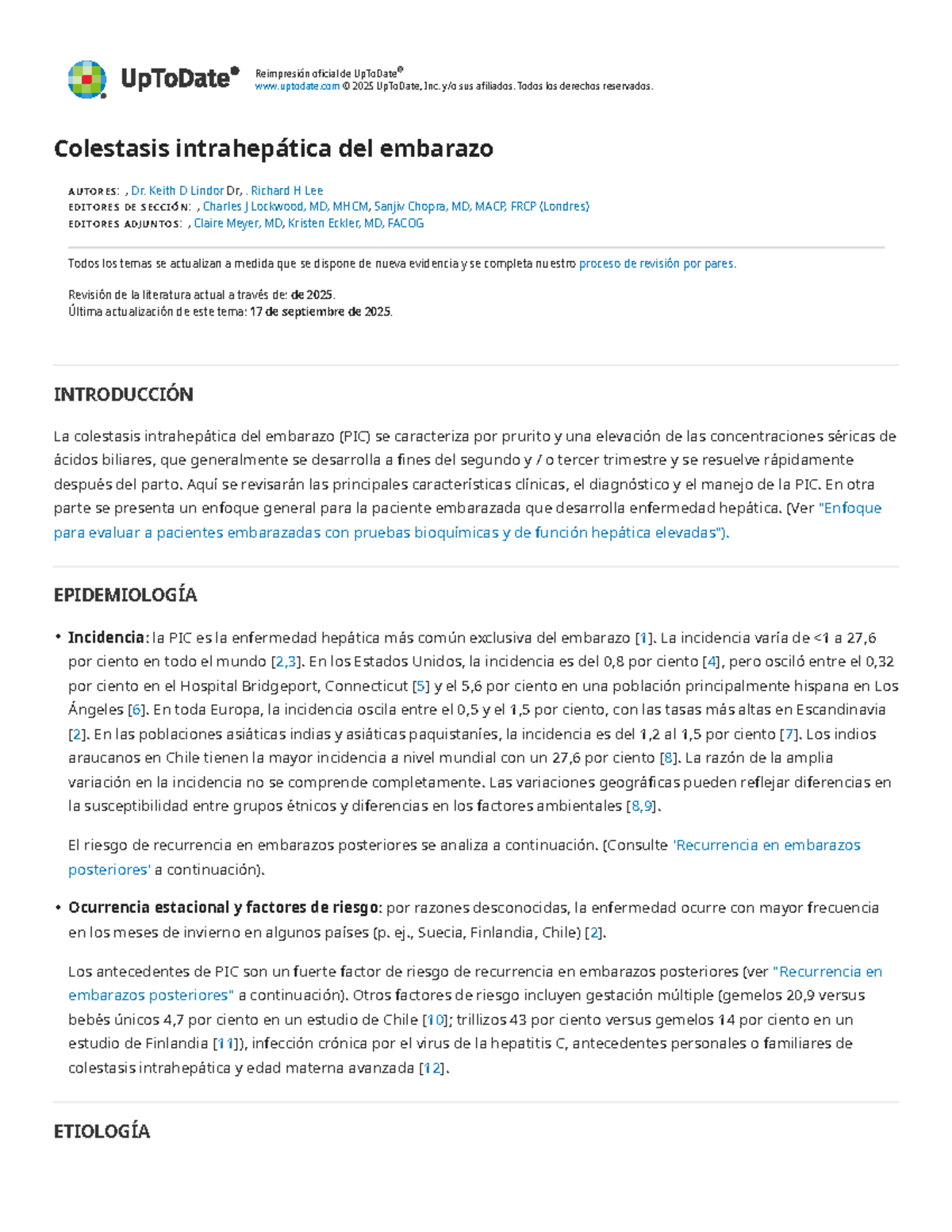 Colestasis Intrahepática del Embarazo: Actualización 2025 - UpToDate ...