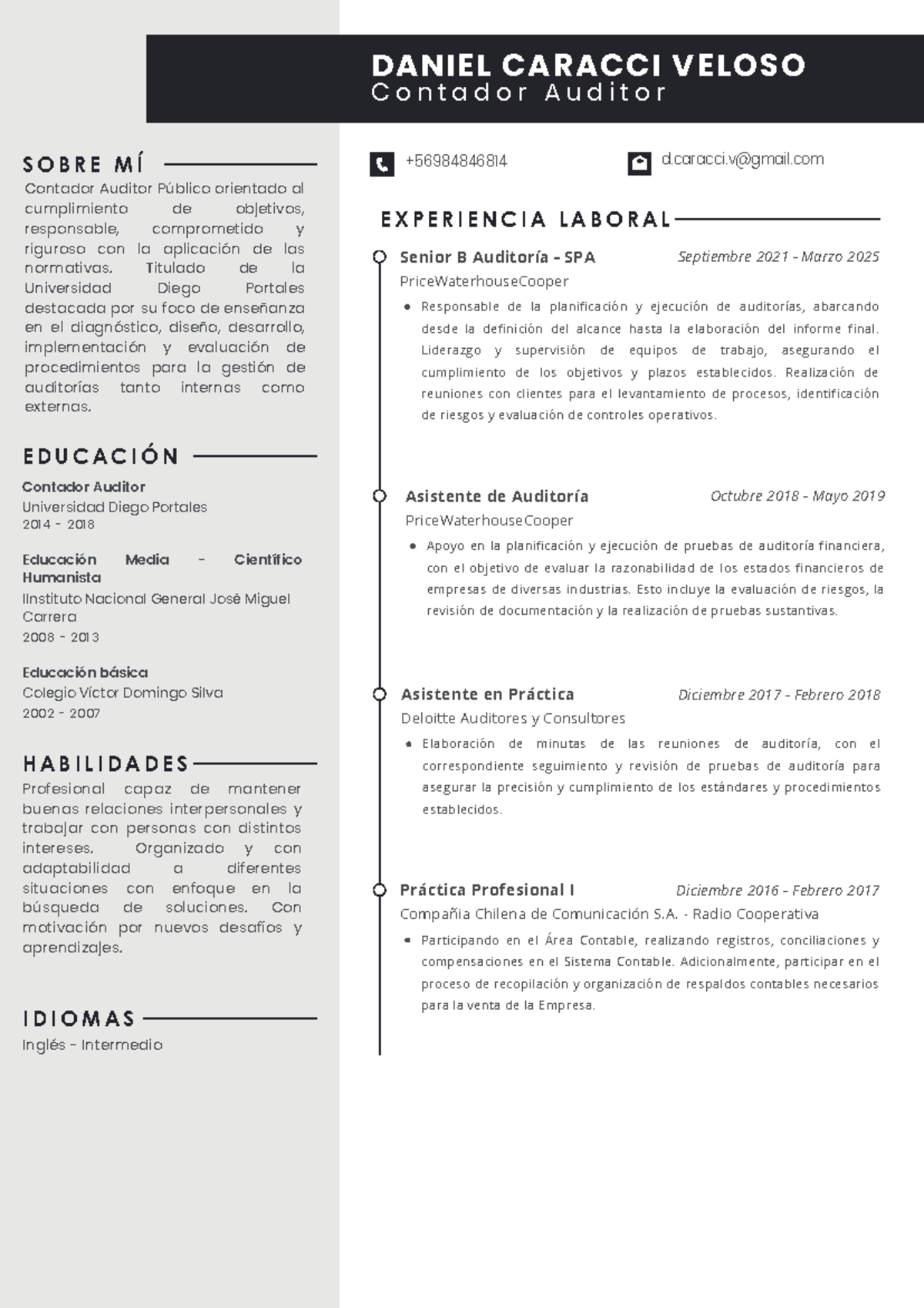 CV de Daniel Caracci Veloso - Contador Auditor Público - Studocu