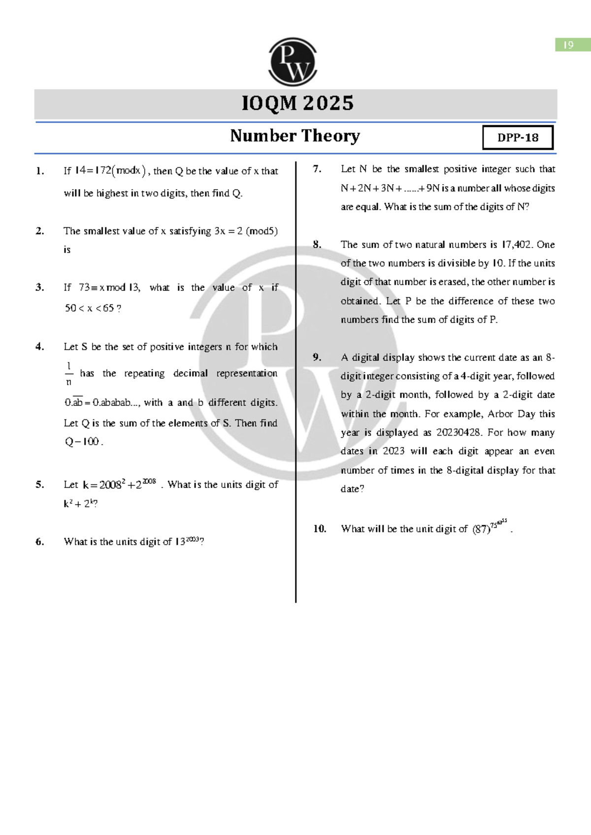 19 IOQM 2025 Number Theory Exam Solutions and Key Insights - Studocu