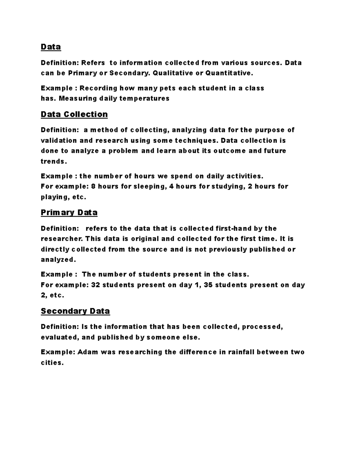 Math Dictionary: Data Definitions & Collection Techniques (3rd Grading ...