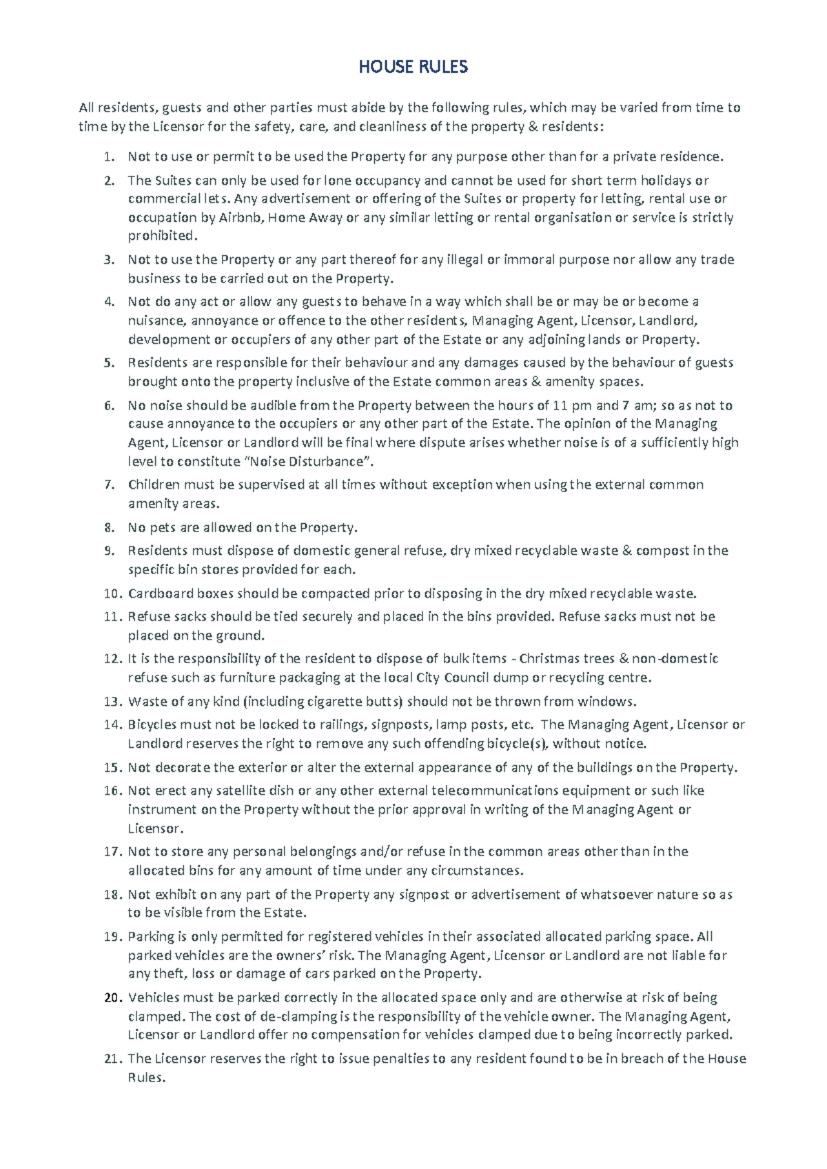 House Rules V1: Guidelines for Residents and Guests - Studocu