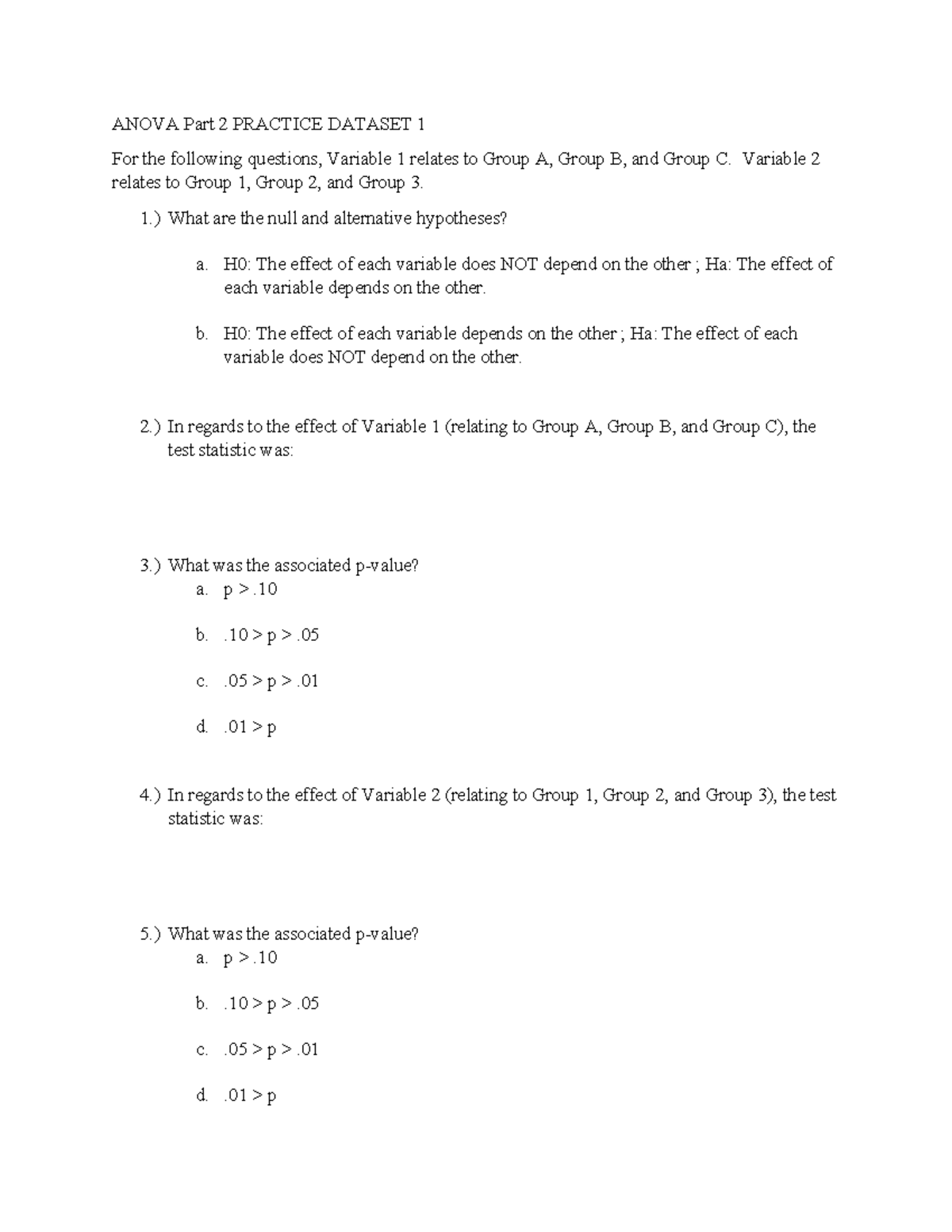 Two-Way ANOVA Questions & Practice Dataset Analysis - Studocu