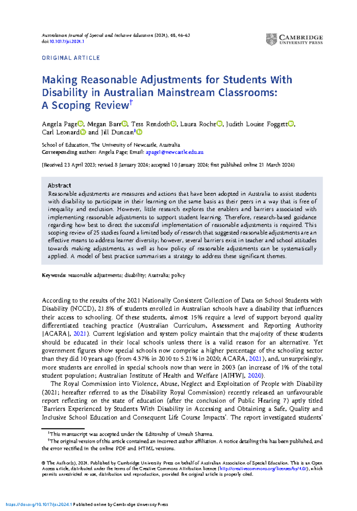 Making Reasonable Adjustments for Students with Disability in ...