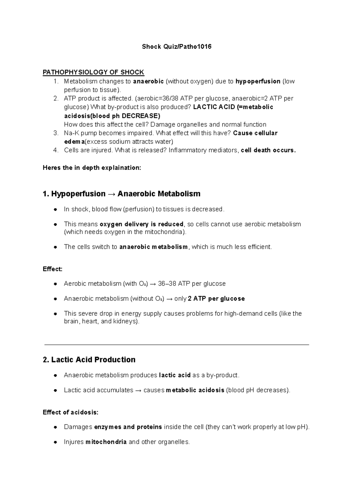 Shock Pathophysiology: Key Concepts and Mechanisms (Patho 1016) - Studocu