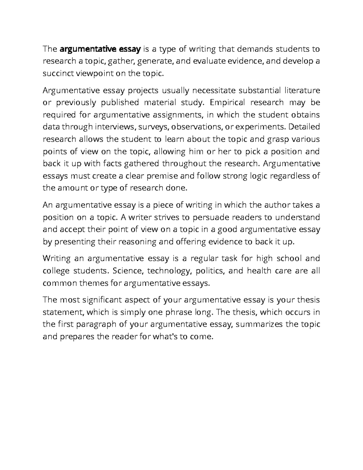 ENG101: Argumentative Essay - Definitions & Key Components - Studocu