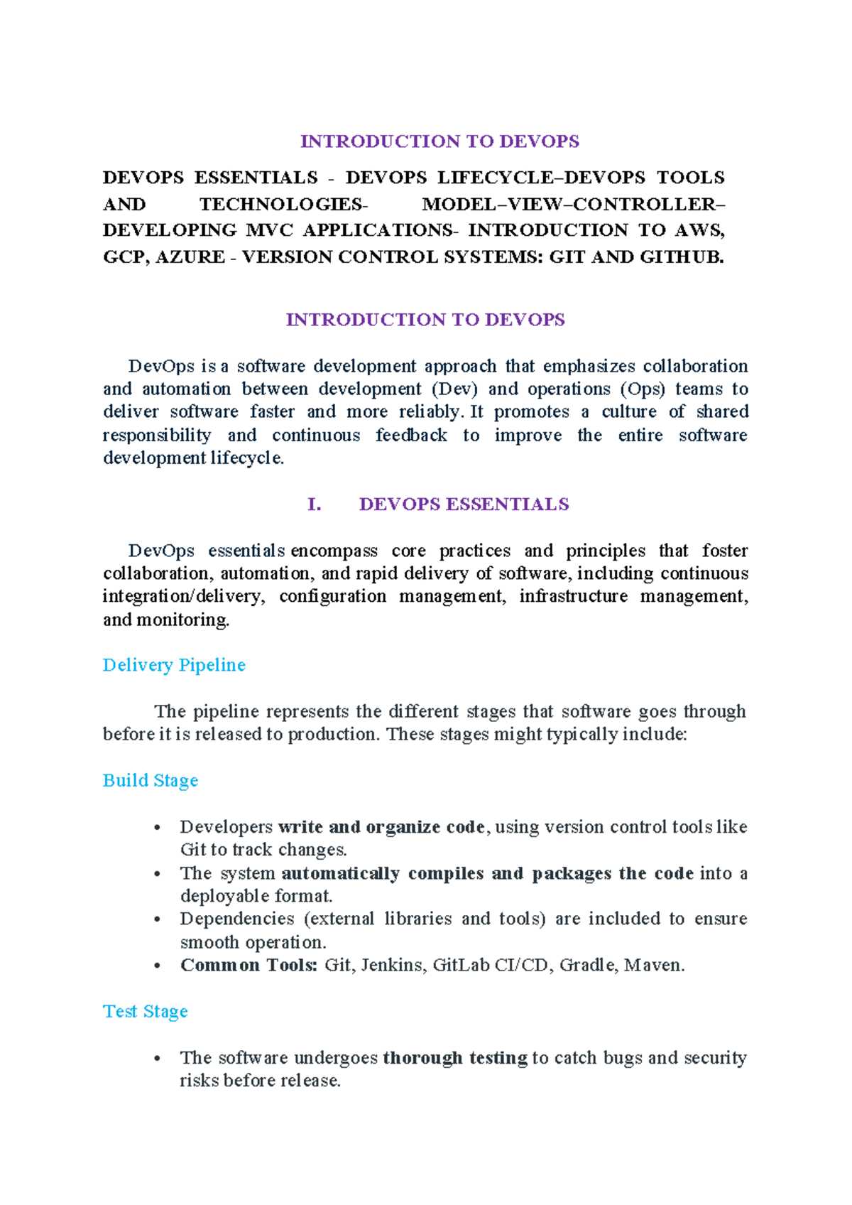 DevOps unit 1 notes: Introduction to DevOps, tools, and MVC concepts ...