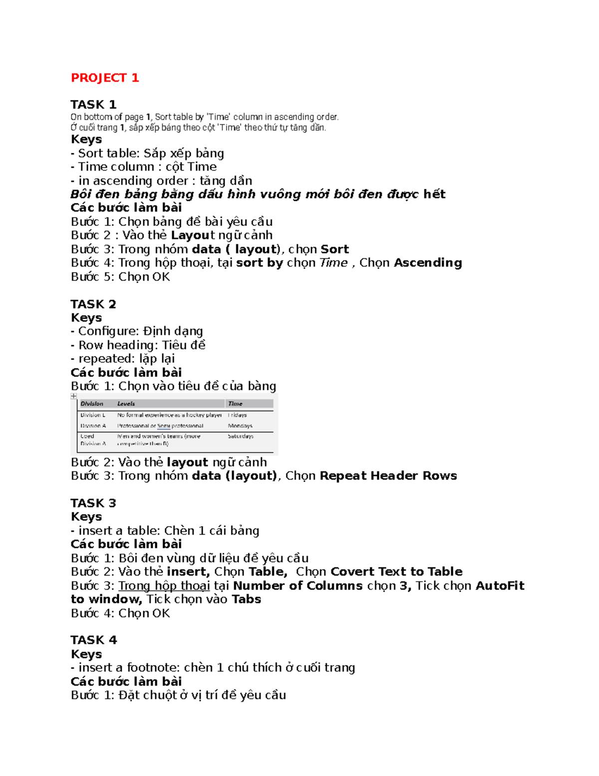 Project 1: Microsoft Word Formatting Tasks and Instructions - Studocu
