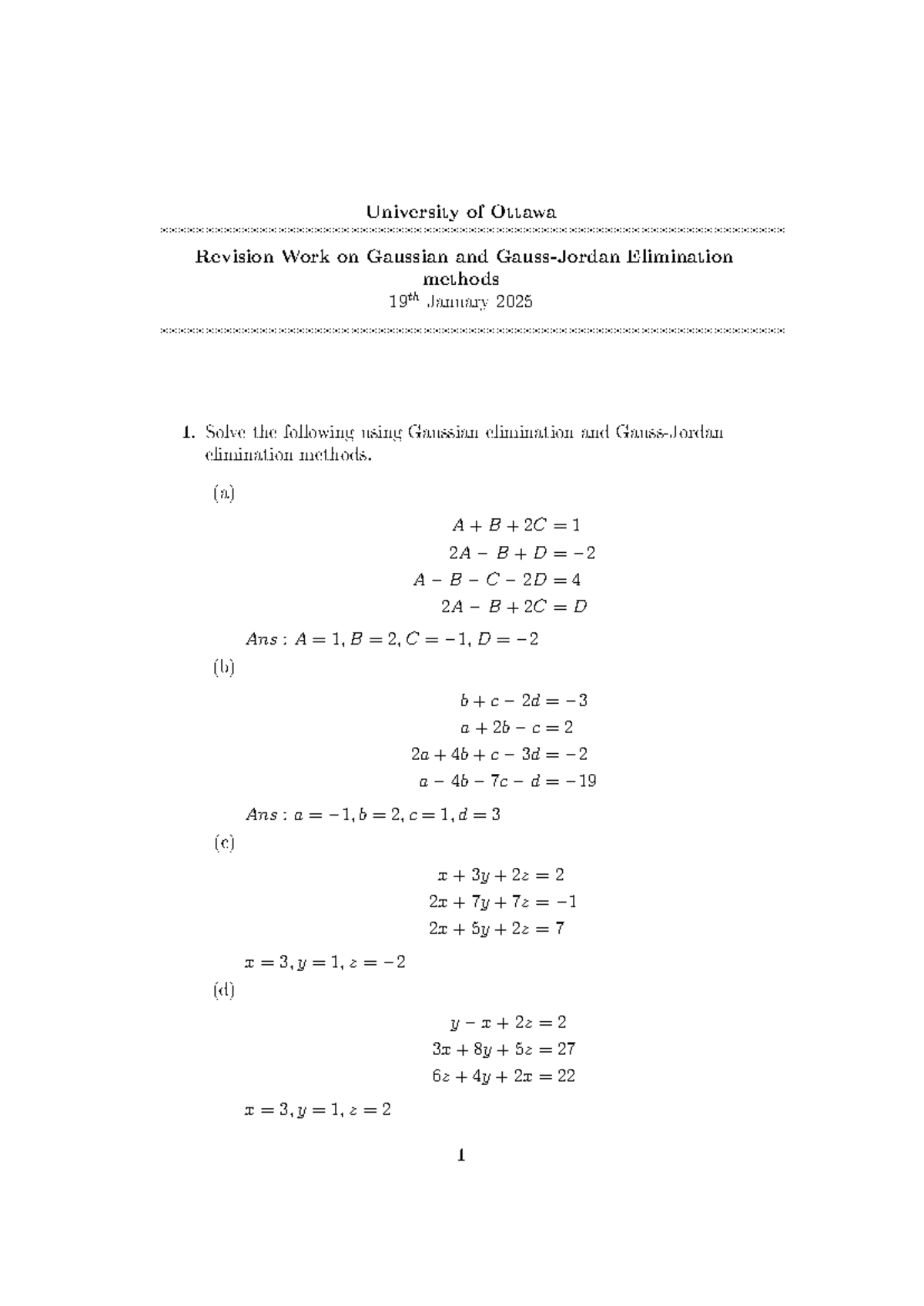 Practice questions on linear systems - University of Ottawa - Studocu