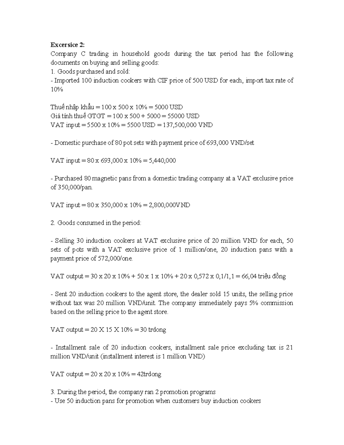 Exercise VAT - VAT Taxation Calculations for Company C - Studocu