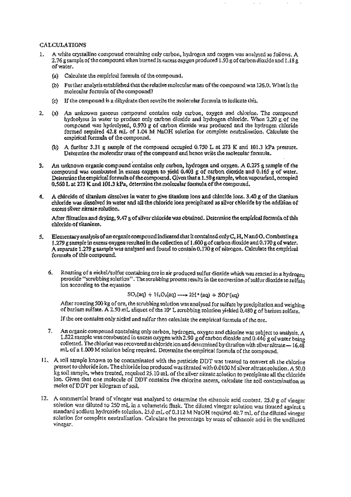 Y12 Chemistry Calculations Revision + MK - Studocu