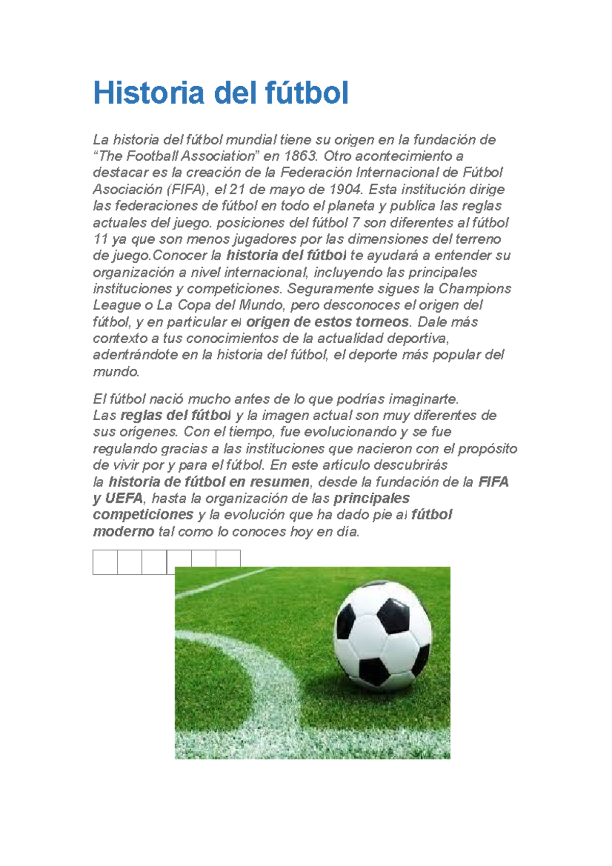 Historia del Fútbol: Evolución y Fundaciones de 1863 a Hoy - Studocu