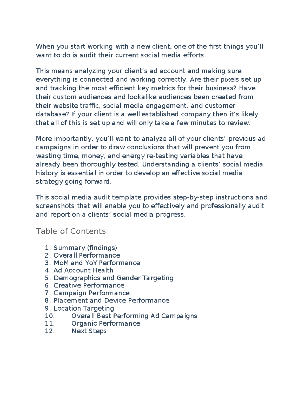 Social Media Audit Template: Analyzing Client Performance - Studocu