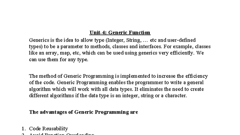 Unit 4 OOPs: Important Notes on Generics and Templates - Studocu