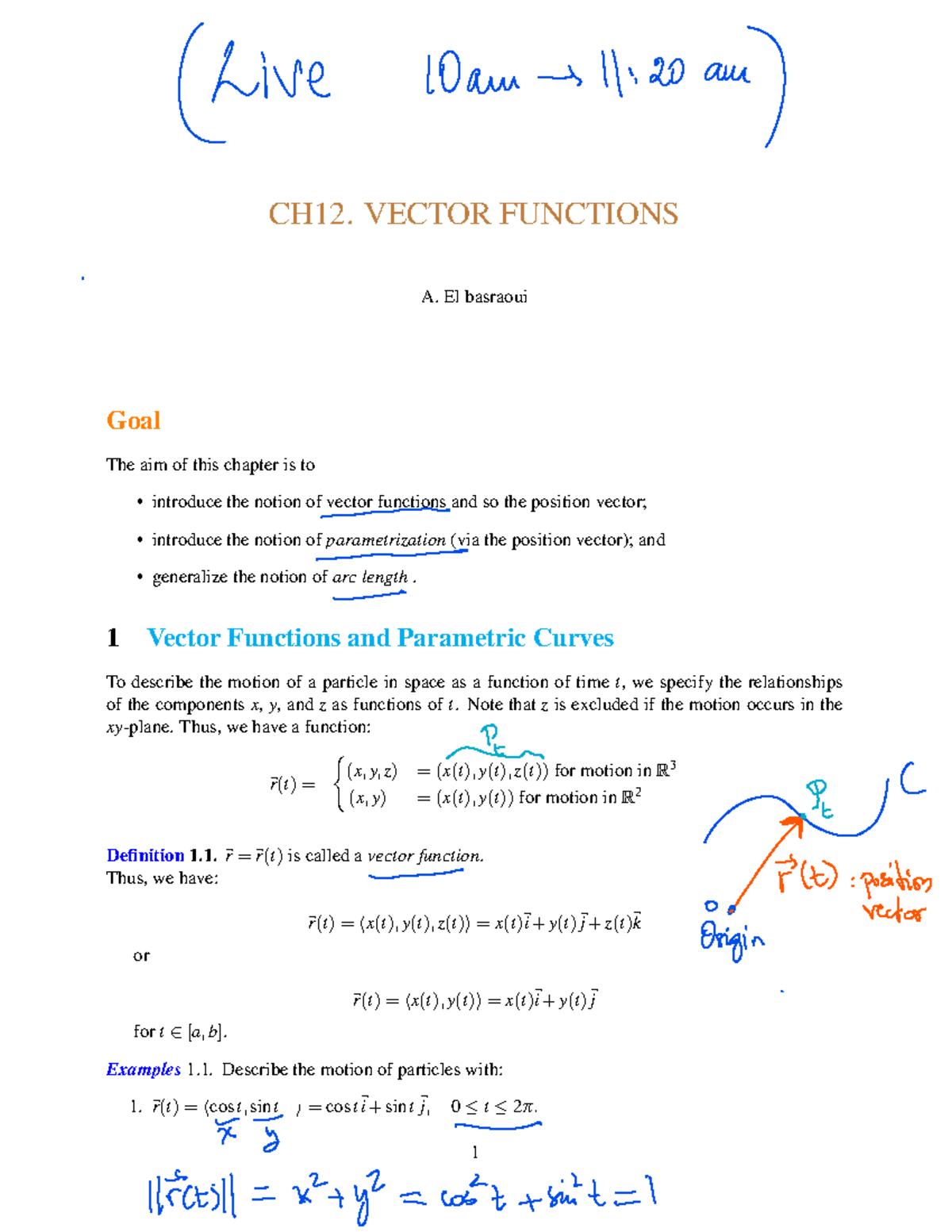 CH12. Vector Functions and Arc Length Analysis (12) - Studocu