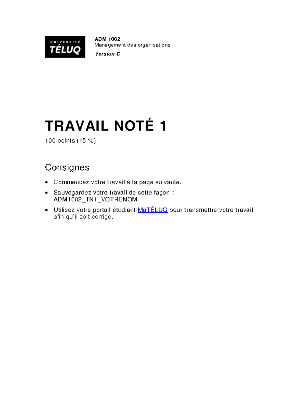 ADM 1002 - Travail Noté 1 : Analyse du Management chez Assurances ABC ...