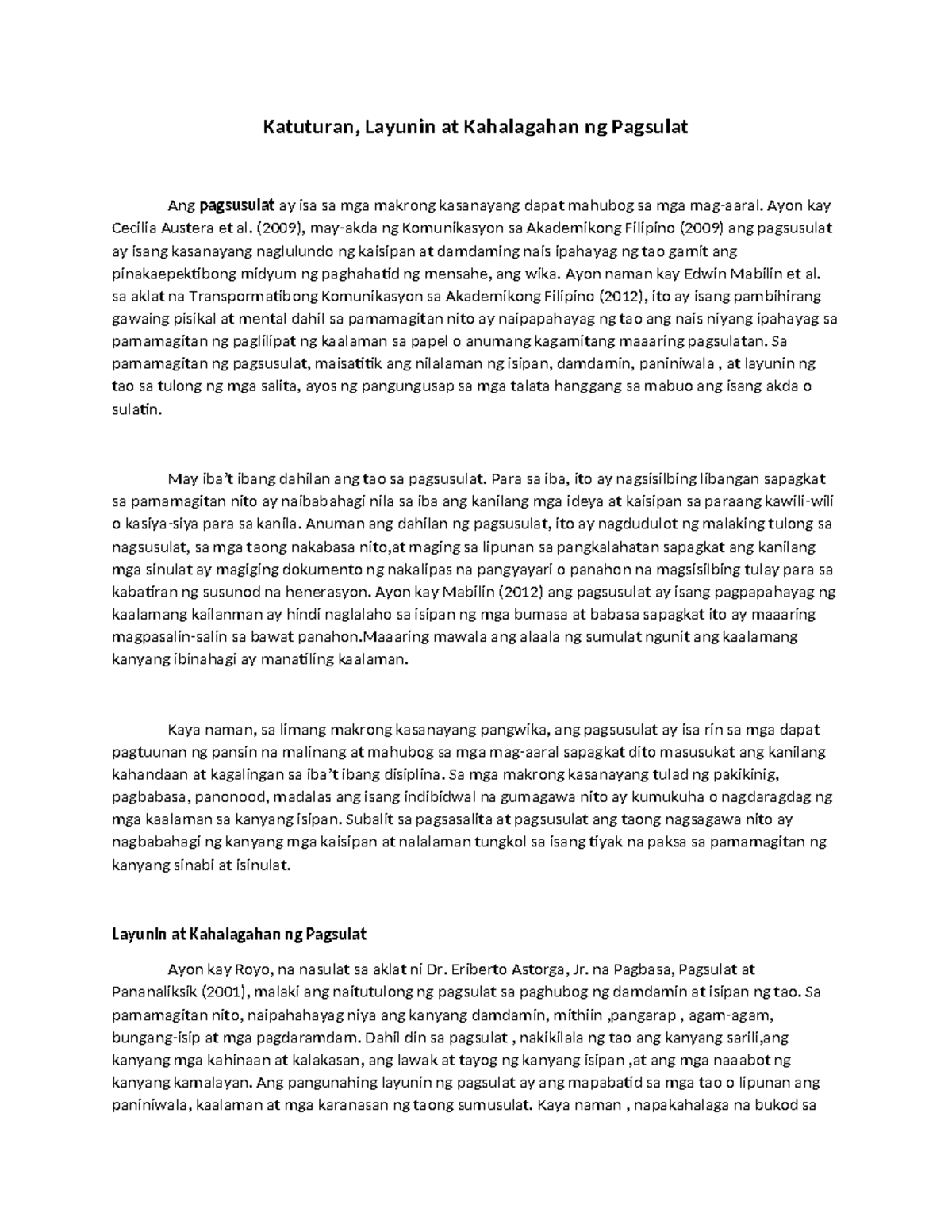 Kahalagahan at Layunin ng Pagsulat sa Makrong Kasanayan - Studocu