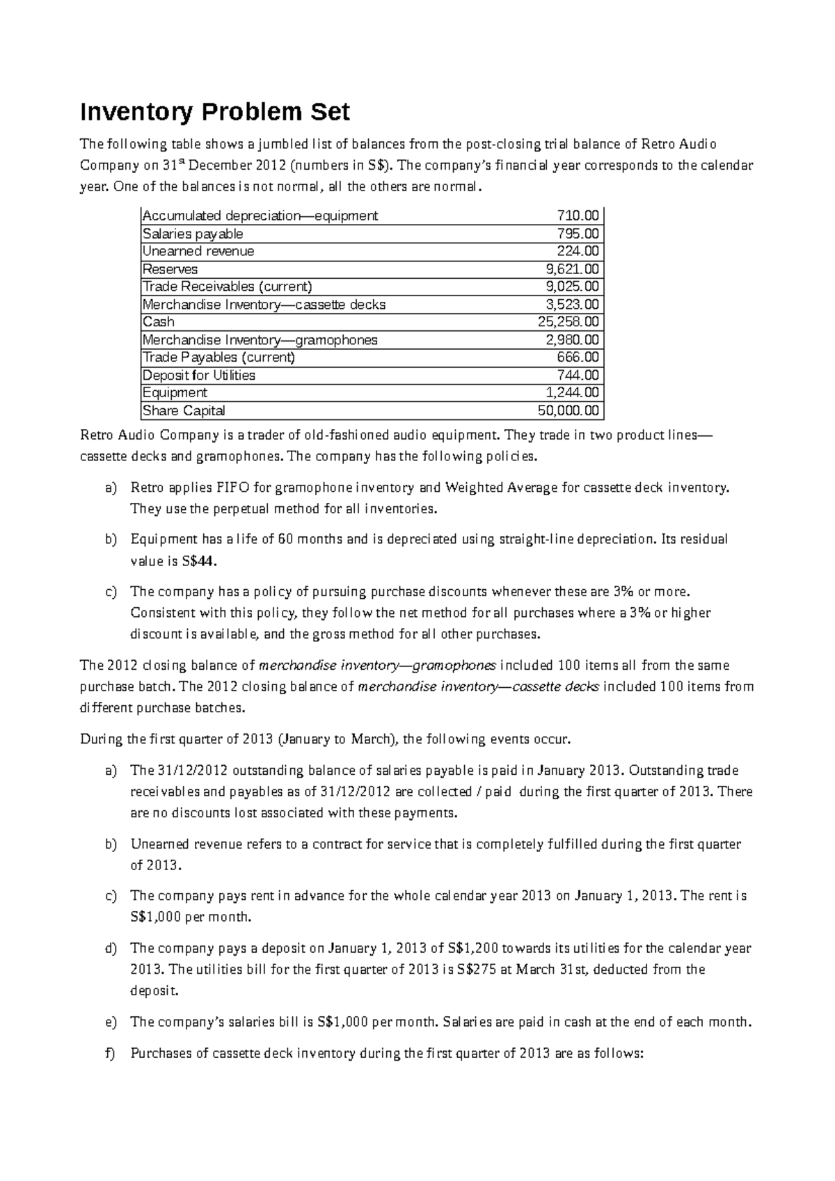 Inventory Extra Practice Problem With Solution Inventory Problem Set