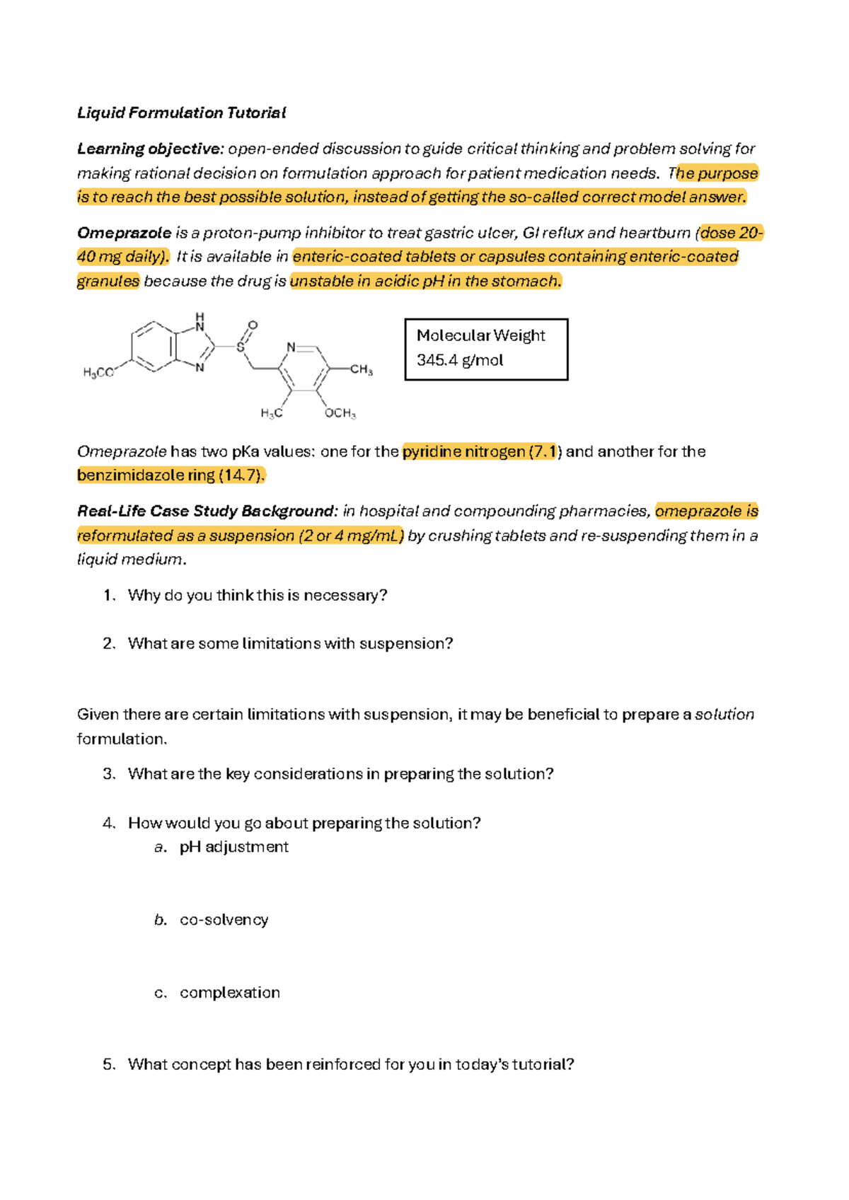 Liquid Formulation Tutorial: Omeprazole Case Study Insights - Studocu
