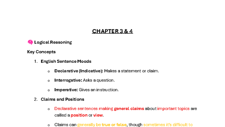 CHAPTER 3 & 4 - Key Concepts in Logical Reasoning and Critical Thinking ...
