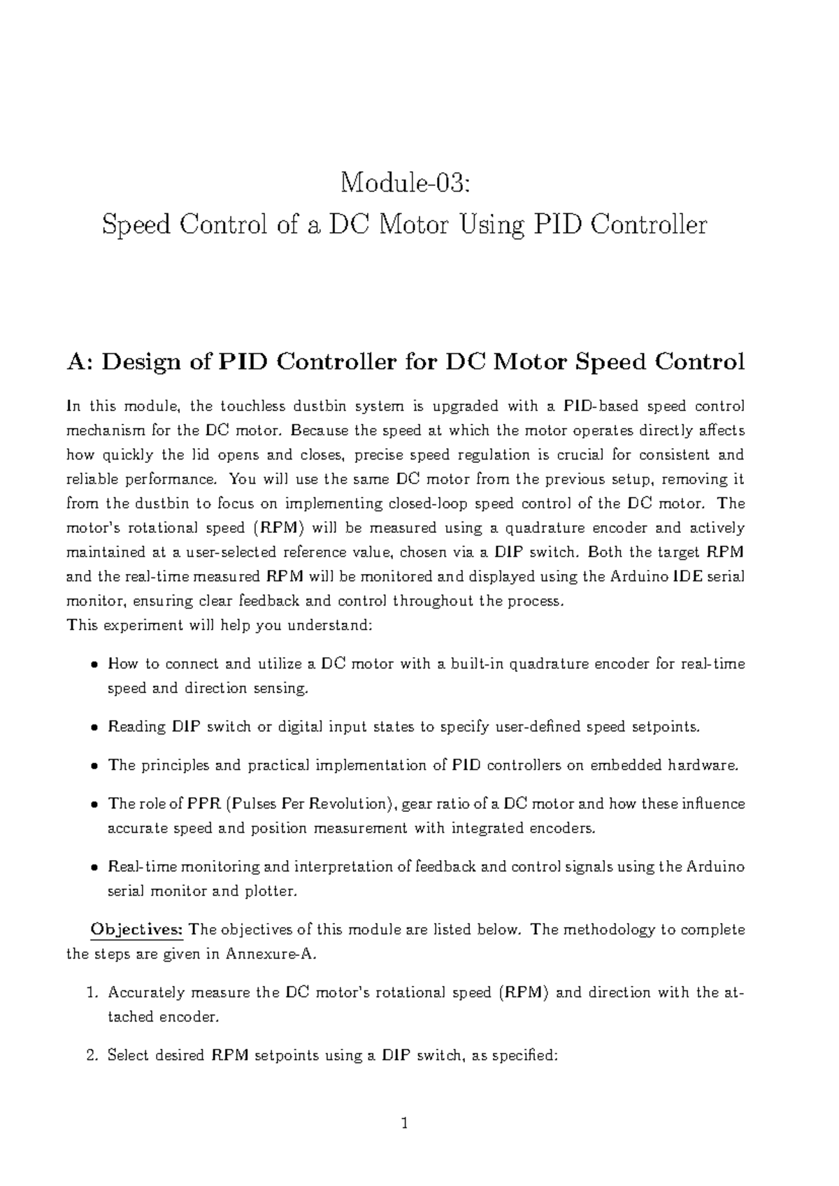 Speed Control of DC Motor Using PID Controller (Module-03 Lab 3) - Studocu